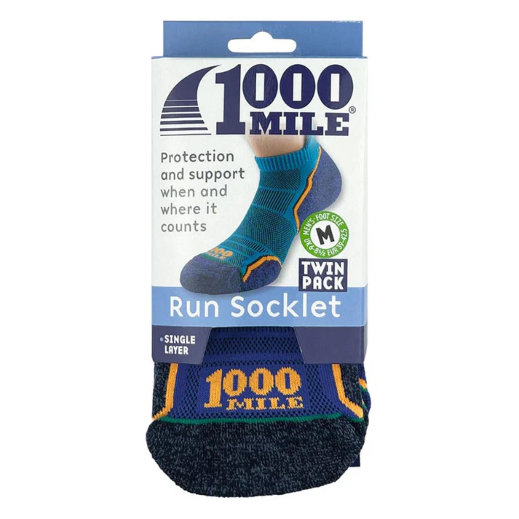 1000 Mile Run Socklet | Men's Padded Trainer Sock Twin Pack ...